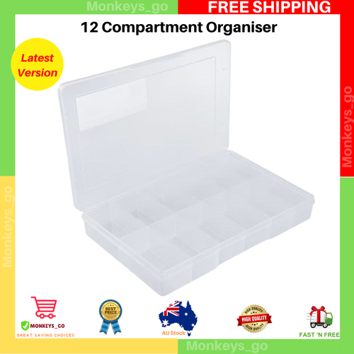 Plastic 12 Compartment Storage Box Container Jewellery Bead Craft ...