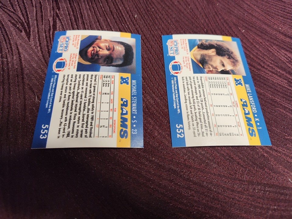 1990 Pro Set Michael Stewart Los Angeles Rams #553 And Mike Lansford ...