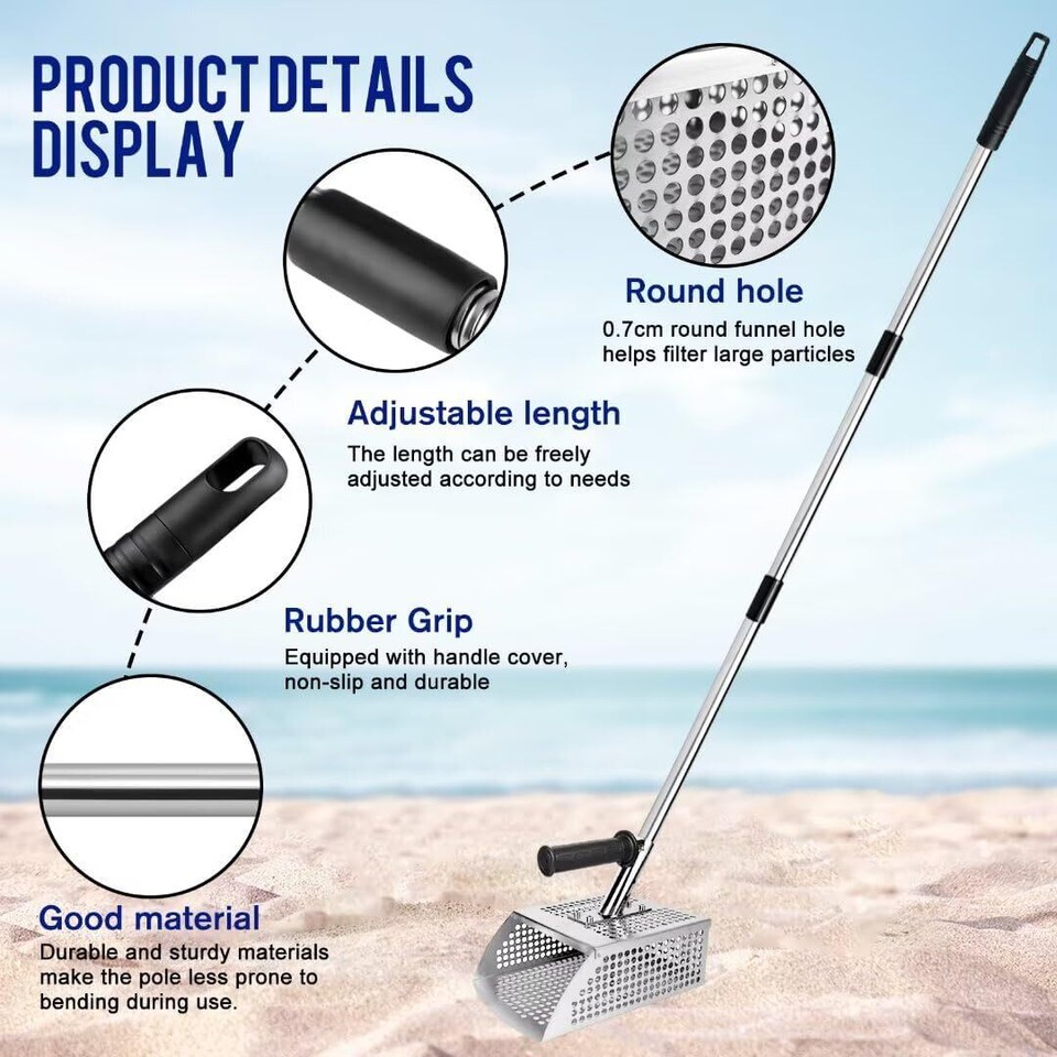 Sand Flea Rake - 51" Long Handle Sand Scoop - Detection Tool | eBay