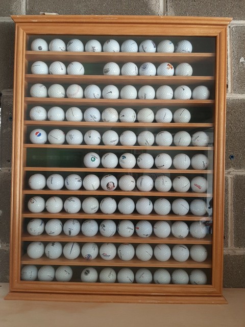 110 Golf Ball Display Case Rack Cabinet With Glass Door Cherry Wood for ...