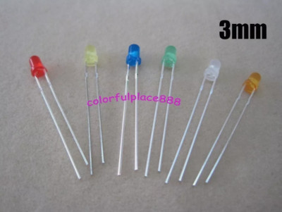 3mm Diffused Red Yellow Blue Green White Orange Warm White Round LED ...