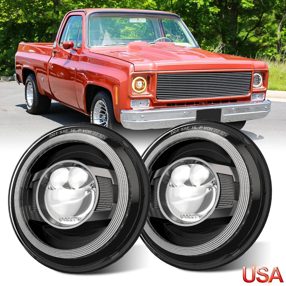 Pair 7" Round LED Headlights Halo Angel Eyes Signal For Chevy C10 C20 ...