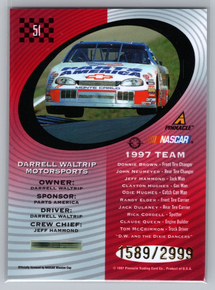 1997 Pinnacle Totally Certified #17 Darrell Waltrip Motorsports #/2999 ...