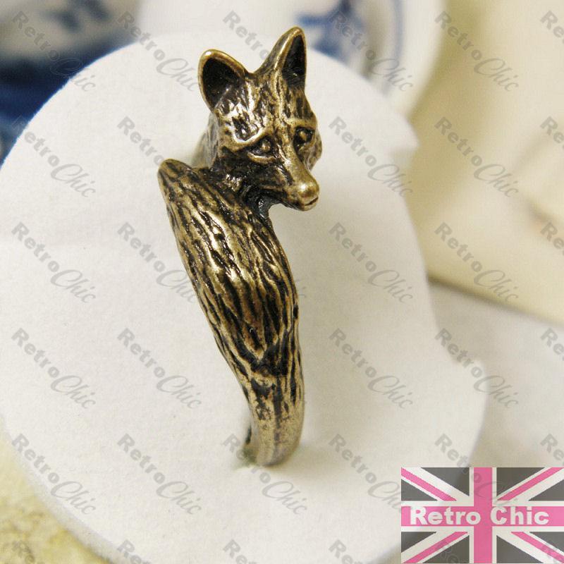 3pcs WOODLAND ANIMAL WRAP RING SET rabbit, fox ANTIQUE BRASS/VINTAGE ...