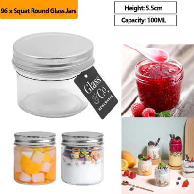 96x Clear Glass Jar Screw Top Lid Kitchen Food Lolly Jam Storage ...