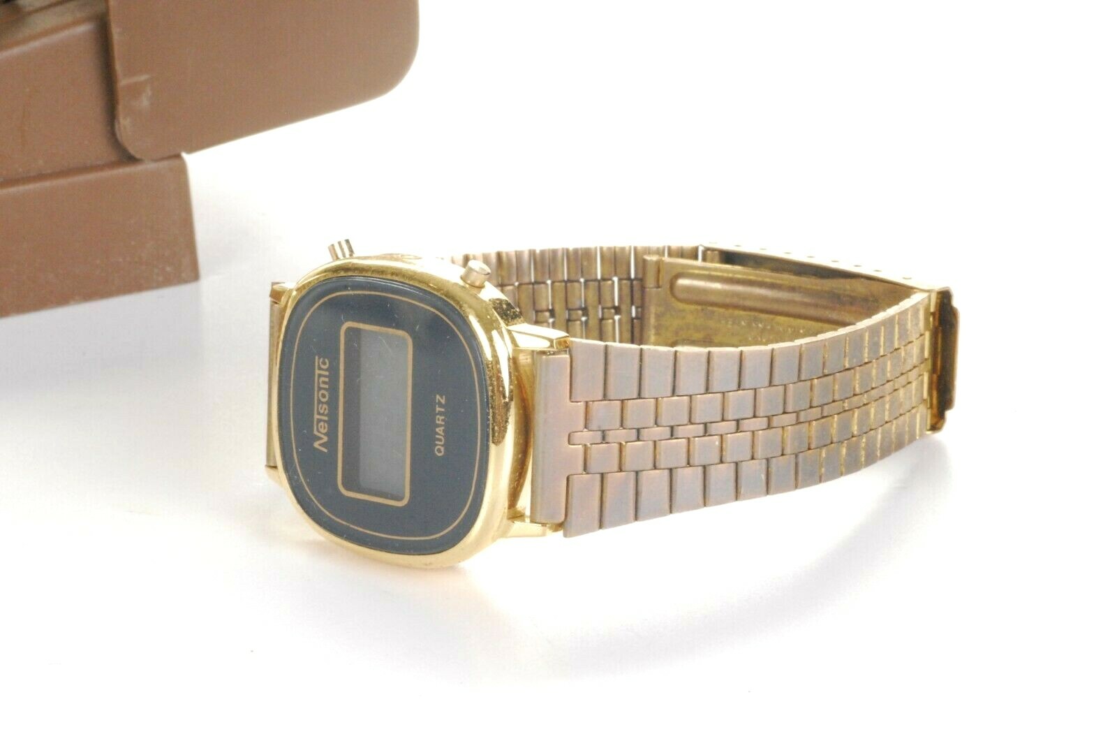 New NOS Vintage Nelsonic LCD Quartz Watch Gold Toned With Original Box ...