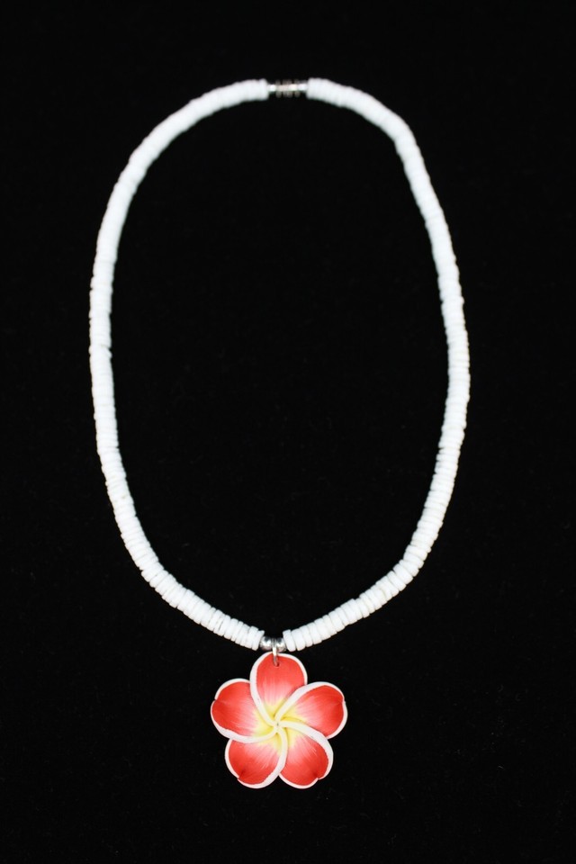 Puka Shell Necklace Fimo Plumeria Flower - 18", Round Seashell ...