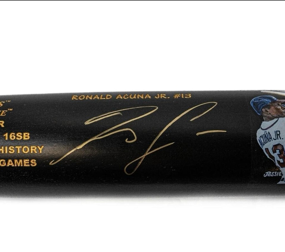 Ronald Acuna Jr. Braves Signed 2018 NL ROY Black LVS Baseball Bat LE ...