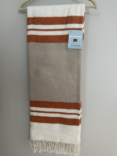 Roca Home Beige Orange Fall Throw Blanket Made In Portugal Cotton Blend ...