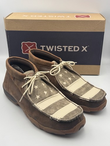 Twisted X Men's 14M Driving Mocs D Toe Brown Ivory American Flag Style ...