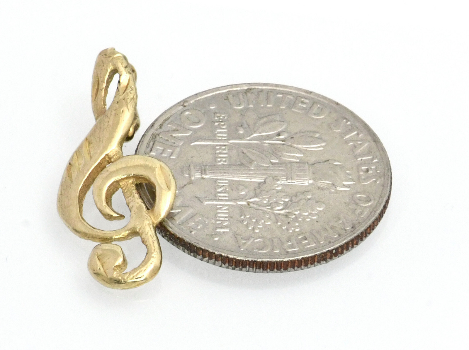 14K Yellow Gold Treble Clef Music Note Necklace Charm… - Gem