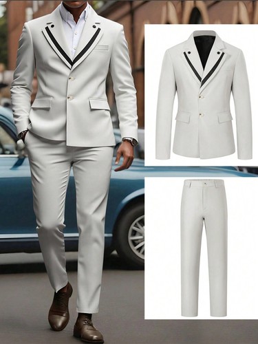 NEG-Manfinity Mode 2pcs Men's Gray Suit Set, Business Casual ...