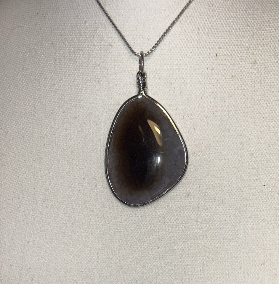 Large Natural Stone Brown With Gray Bevel Setting In Silver Tome Metal ...