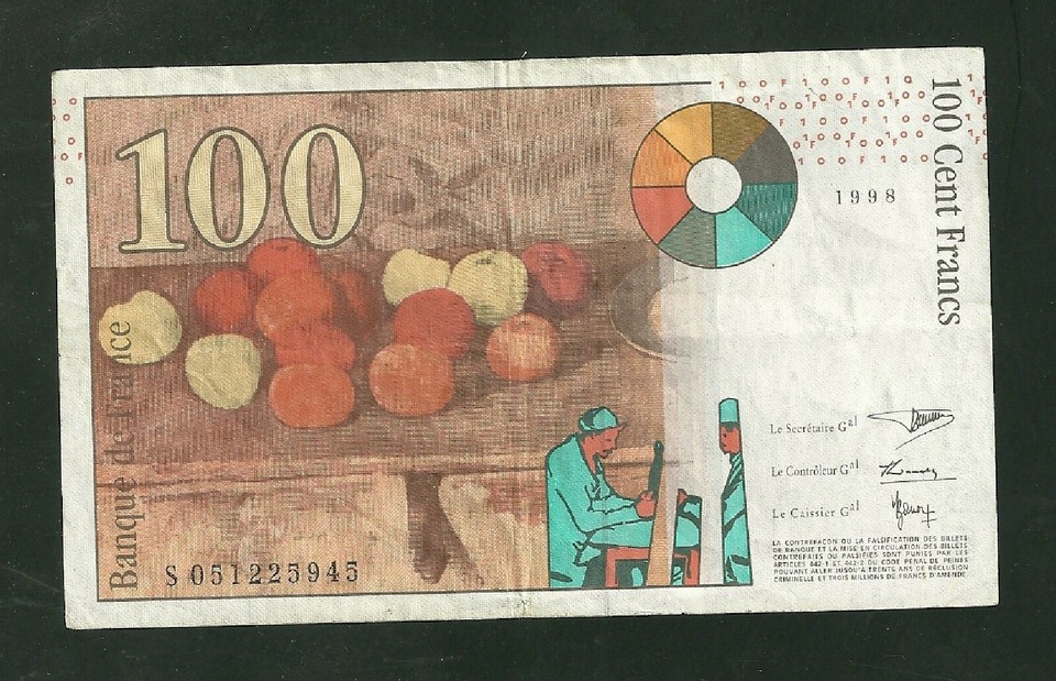 France 100 Cent Francs 1998 Pick #158A World Banknote Currency Paper ...