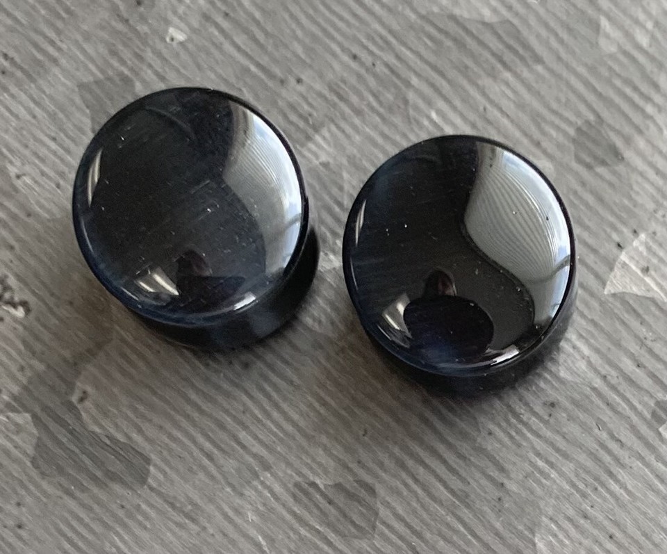 PAIR Marble Cat Eye Stone Plugs Gauges choose Blue, White, Pink, Green ...