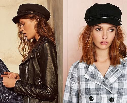 Women Tweed-Plaid-Newsboy Fiddler Cap Classic Cabbie Medium-Large Black ...