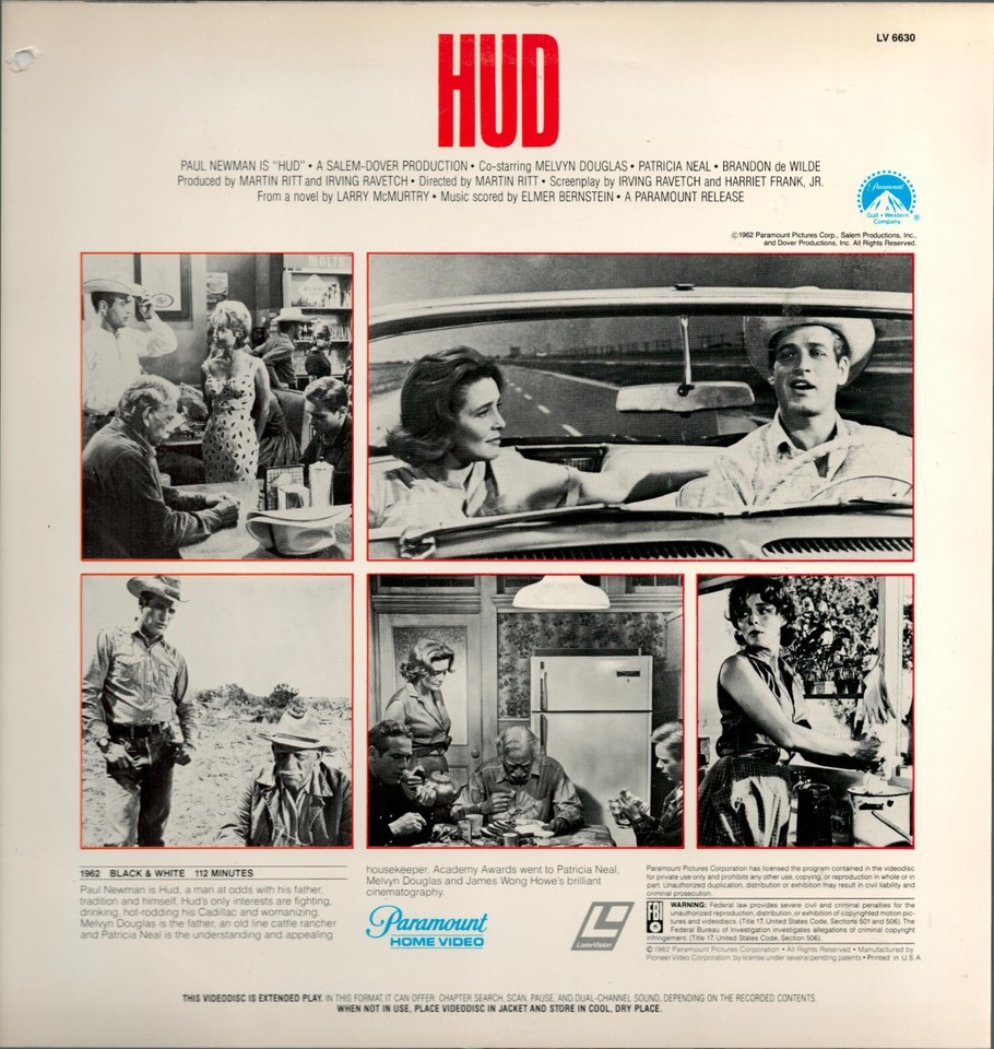 Hud (1963) Laserdisc | eBay