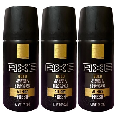 3 Pack Axe Gold Deodorant Body Spray Travel Size 1 oz Oud Wood Dark ...