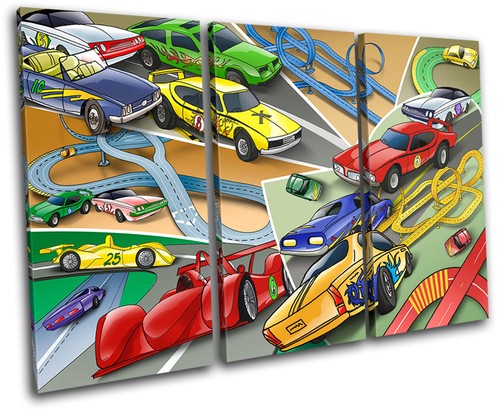 Racing Cars Boys For Kids Room TREBLE TELA parete arte foto stampa | eBay