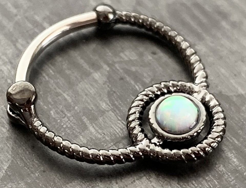 1pc Roped Circle Design Septum Clicker Opal Gem 16g Nose Ring Pierced ...