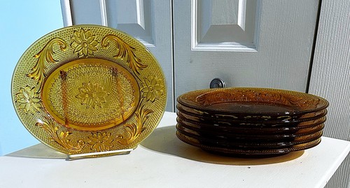 VINTAGE LOT 0F (7) INDIANA GLASS AMBER TIARA / SANDWICH OVAL LUNCHEON ...