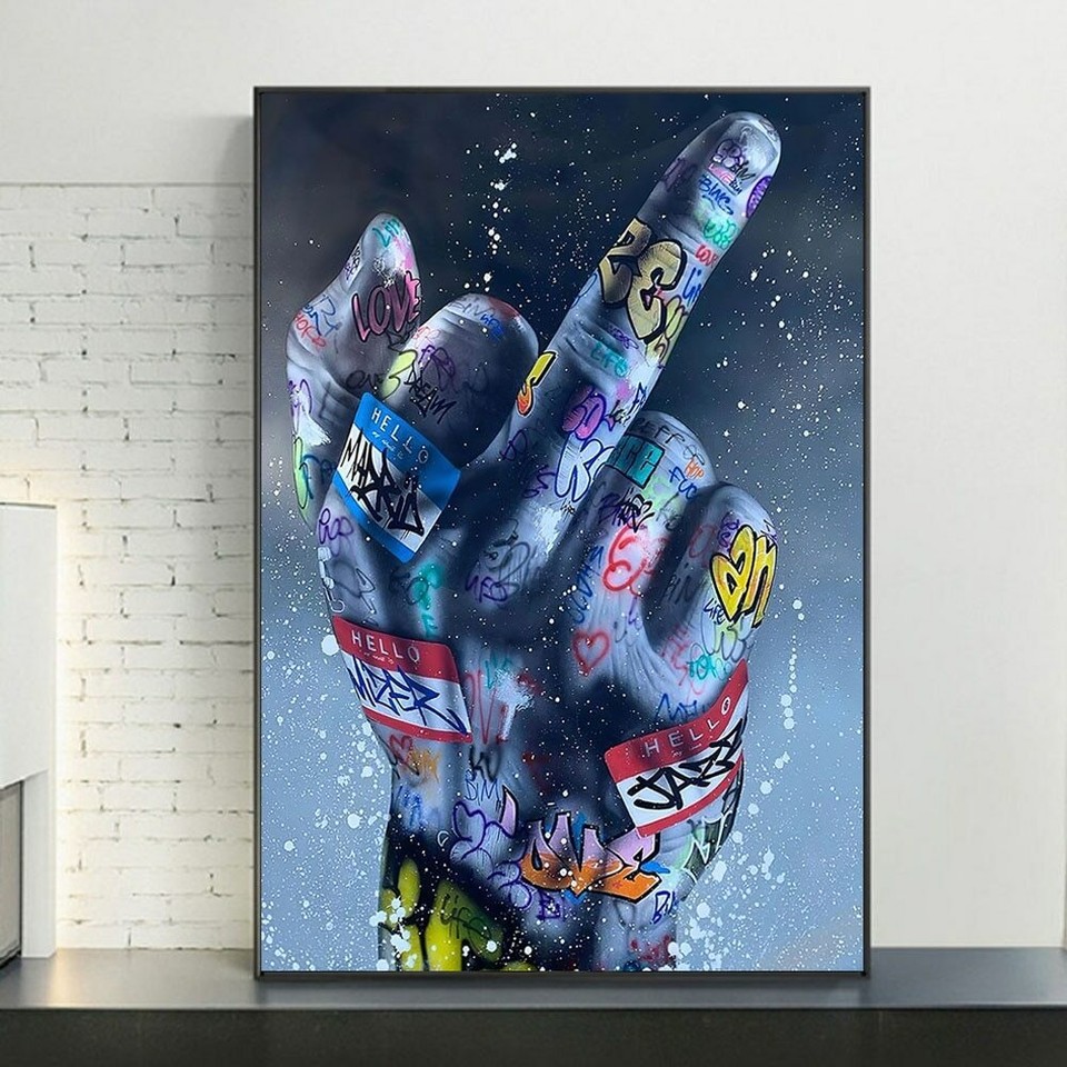 Middle Finger Gesture Graffiti Art Canvas Painting Home Decor Canvas ...