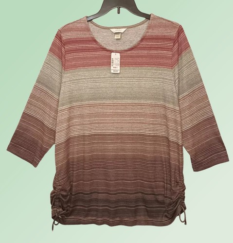 NWT C.J. BANKS Plus 1X (16/18) Brown Striped Drawstring-Sides Top | eBay