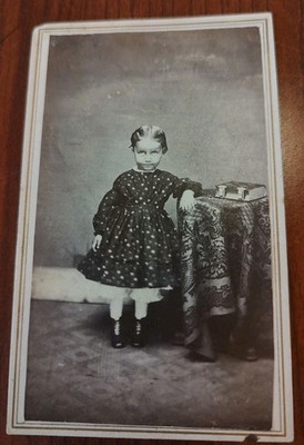 Civil War Era CDV Little Girl In Print Dress Beside Table Album Atop ...