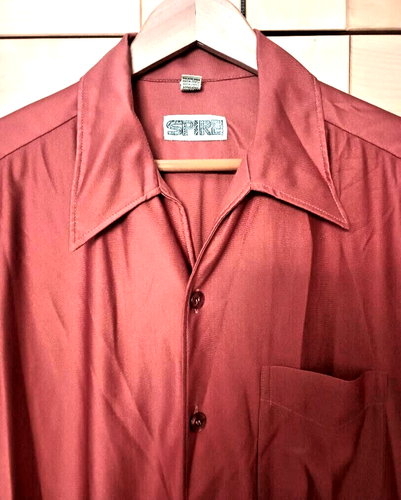 Vtg 70's SPIRE Qiana Nylon Disco Men's Burnt Orange Long Sleeve Shirt L ...