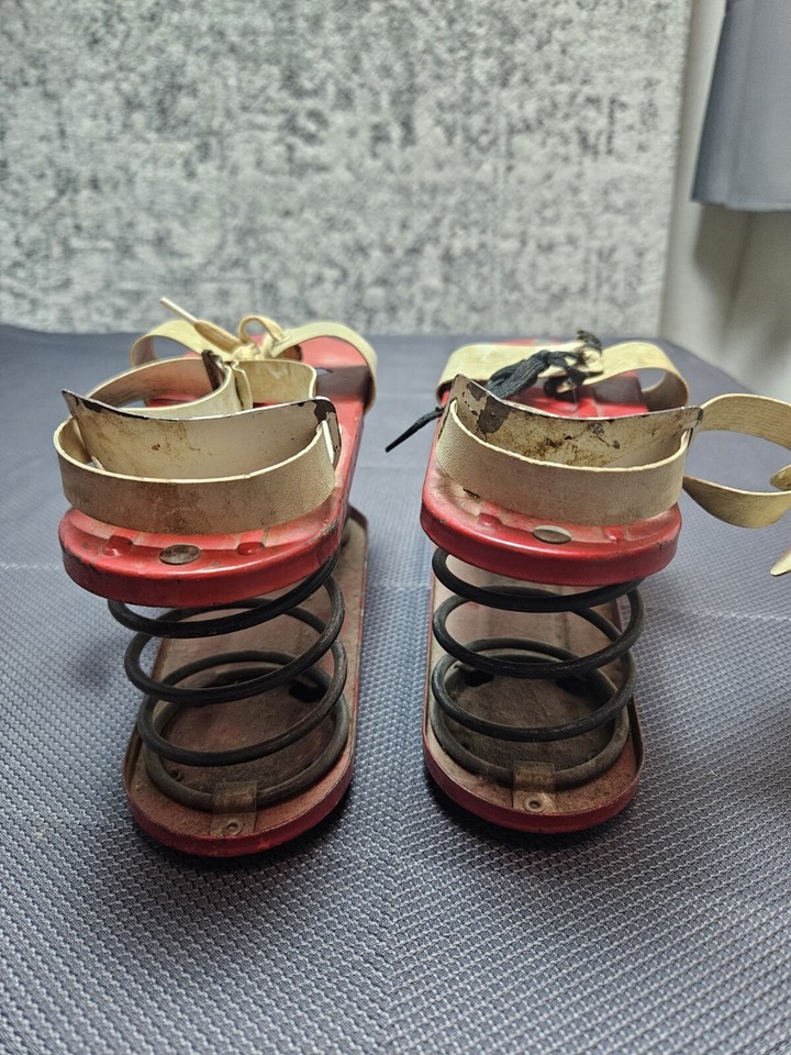 Vintage Red and White Metal Bounce Spring Shoes Antique Toy | eBay