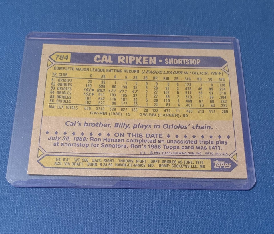 Cal Ripken 1987 Topps "ERROR" card | eBay