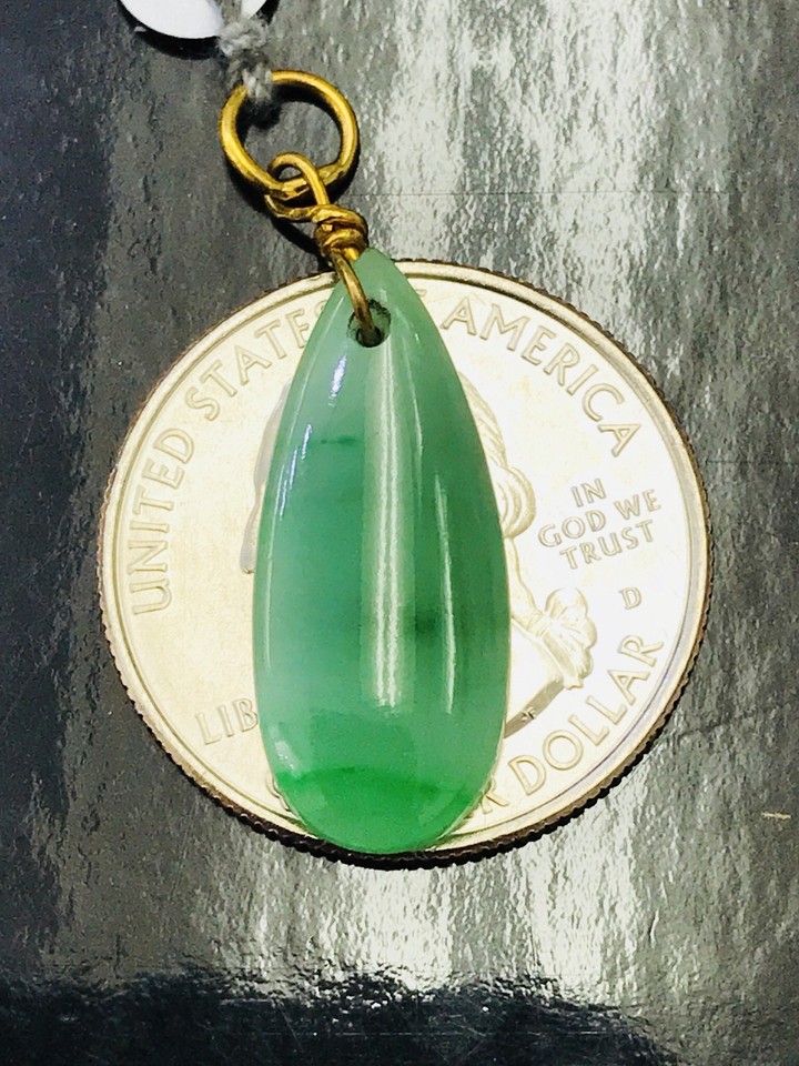 14k Solid Yellow gold Natural A Jade Pear shape tear drop Pendant | eBay