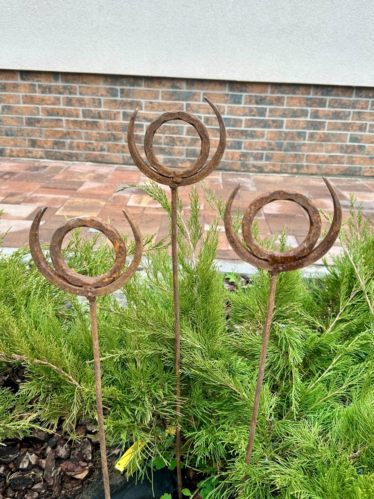 Rusty finials set of 3, Garden Finial Stakes, Metal Garden Sculptures ...