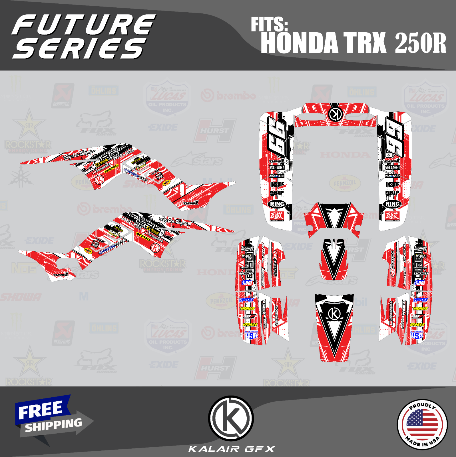 Graphics Kit for Honda ATV TRX250R all years (16 Mil) FUTURE-red | eBay