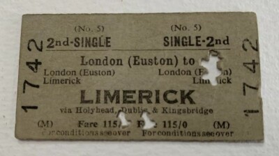 Vintage 1960s British Railways Board Train Ticket LONDON EUSTON to ...