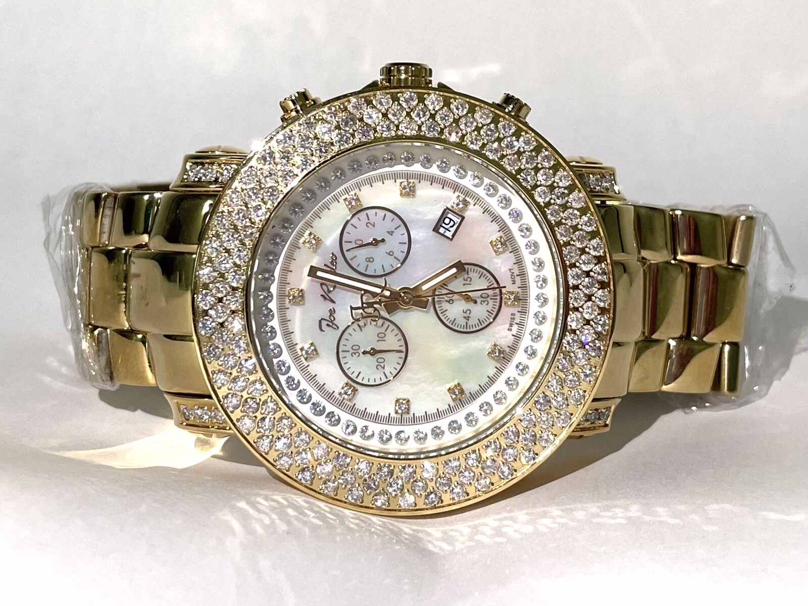 New gold tone Mens Joe Rodeo Junior chronograph 8.00 Ct.aprx.Diamond ...