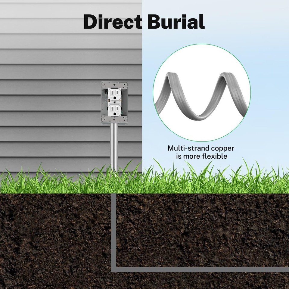 12/2 UF Wire Outdoor Direct Burial Stranded Copper Cable 100ft | eBay
