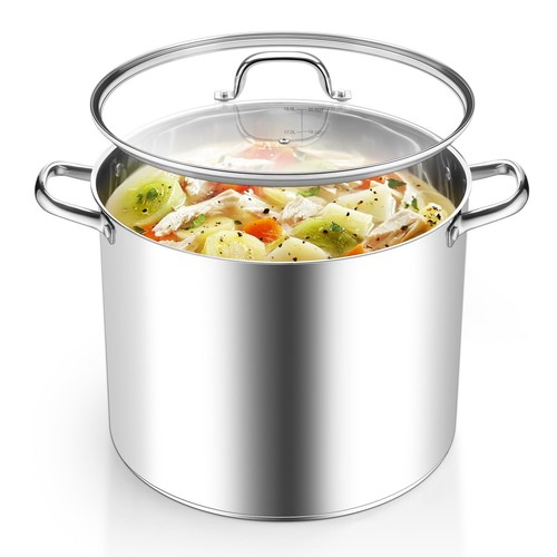 20 Quart Soup Pot with Lid, Large Stainless Steel Stock Pot with Double ...
