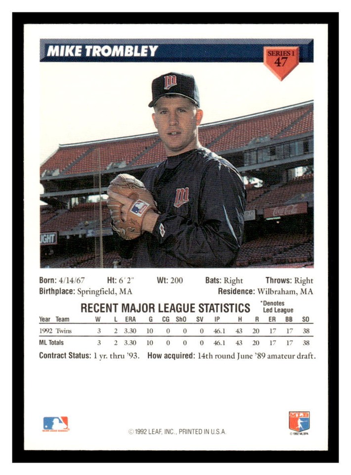 1993 Donruss #47 Mike Trombley - Minnesota Twins | eBay