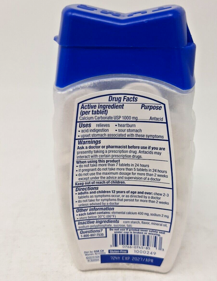 Tums Ultra Strength 1000 Peppermint Antacid Tablets, 72 Ct FREE FAST ...