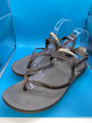 CHACOS Women’s 10 Eco Tread Brown Yellow Gray Fabric Toe Post Ankle ...
