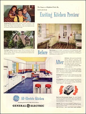 1944 WW2 AD GENERAL ELECTRIC GE Post War KITCHEN Preview Then & Now ...