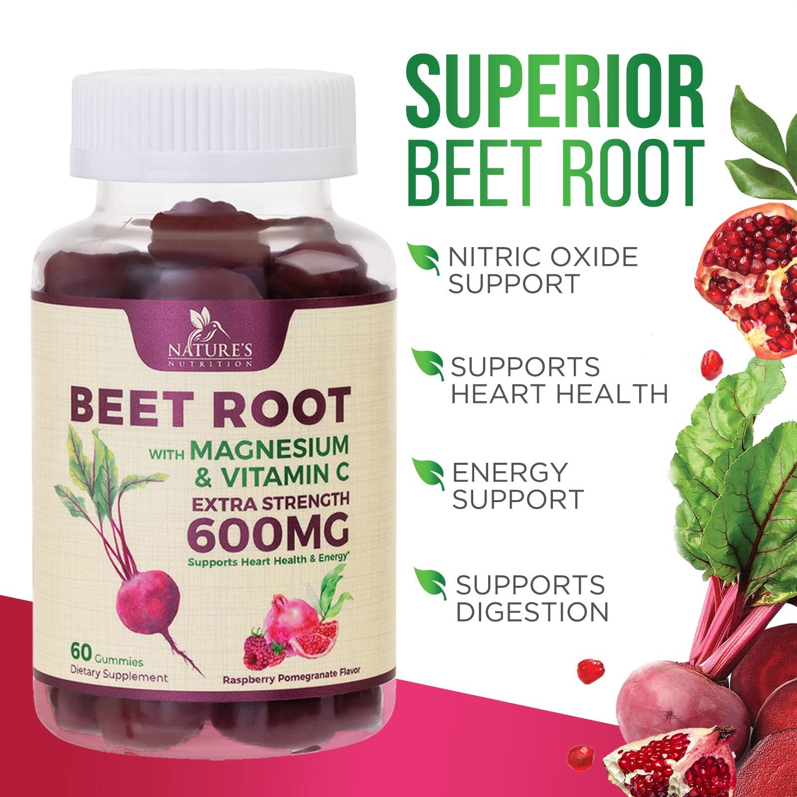 Beet Chews Gummies with Beetroot - Energy & Heart Health 60 Count (Pack ...