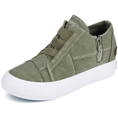 Womens Side Zipper Hidden Wedge Shoes Canvas Breathable Platform Casual ...