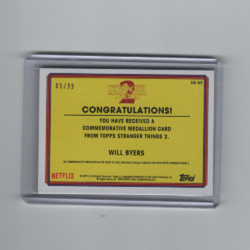 STRANGER THINGS SEASON 2 WILL BYERS COMMEMORATIVE MEDALLION CARD ...