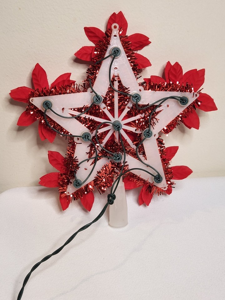 VTG 11 Light Red Silk Christmas Poinsettia Tree Topper Flower Reflector ...