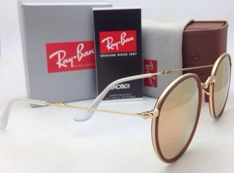 New RAY-BAN Folding Sunglasses RB 3517 001/Z2 Gold Frames w/Brown w ...