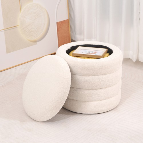 18" Modern Sherpa Storage Ottoman Foot Rest Vanity Stool Fluffy ...