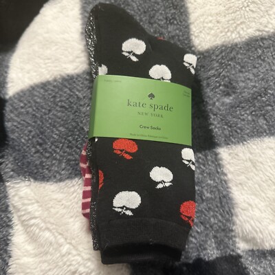 Kate Spade Womens 3-pack Crew Socks 3pk Apples Stripes Black Red Size 4 ...