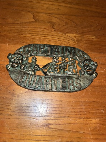 Captains Quarters Wall Plaque Sign Cast Iron Antique Pirate Skull And ...